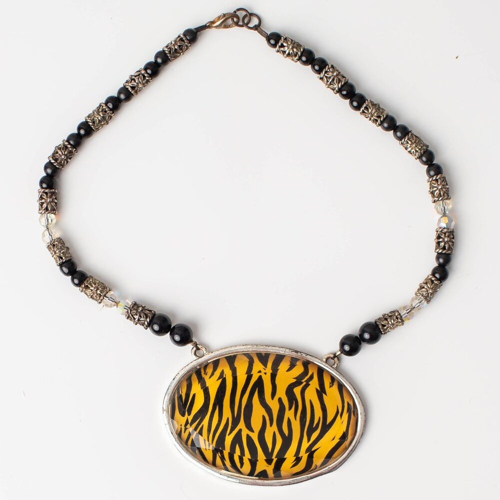 Vintage Bengal Tiger Animal Print Pattern Necklace Co… - Gem